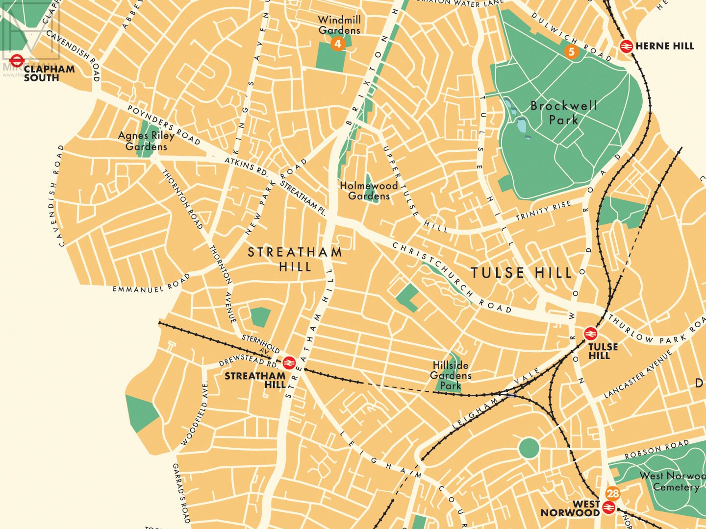 Lambeth (london Borough) Retro Map Giclee Print - Etsy