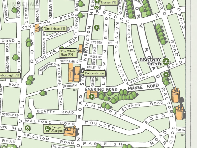 Stoke Newington (N16) Illustrated Map Giclee Print - Etsy