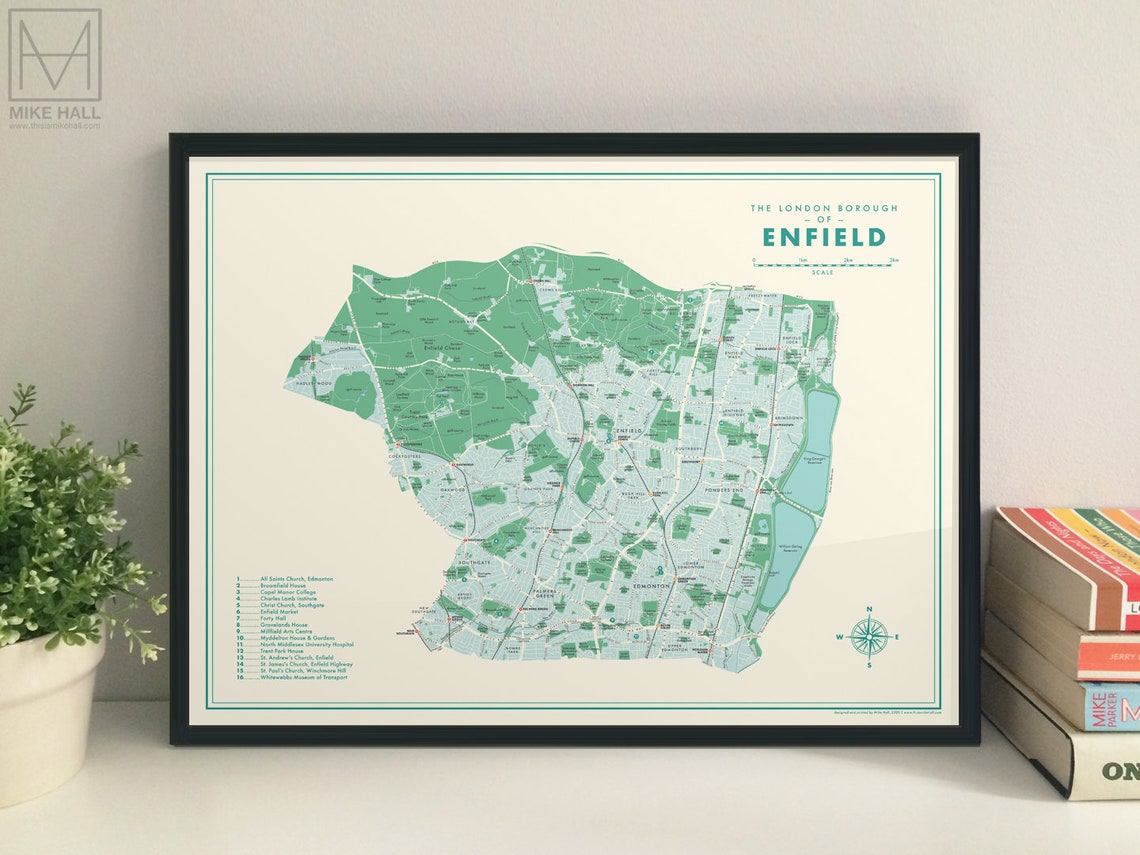 Enfield london Borough Retro Map Giclee Print - Etsy