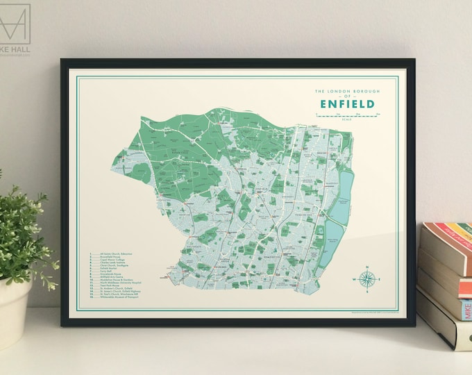 Enfield (london Borough) Retro Map Giclee Print - Etsy