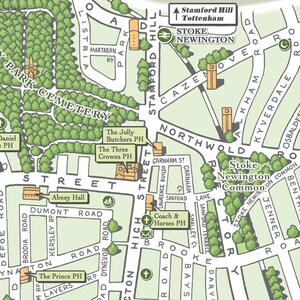 Stoke Newington (N16) Illustrated Map Giclee Print - Etsy