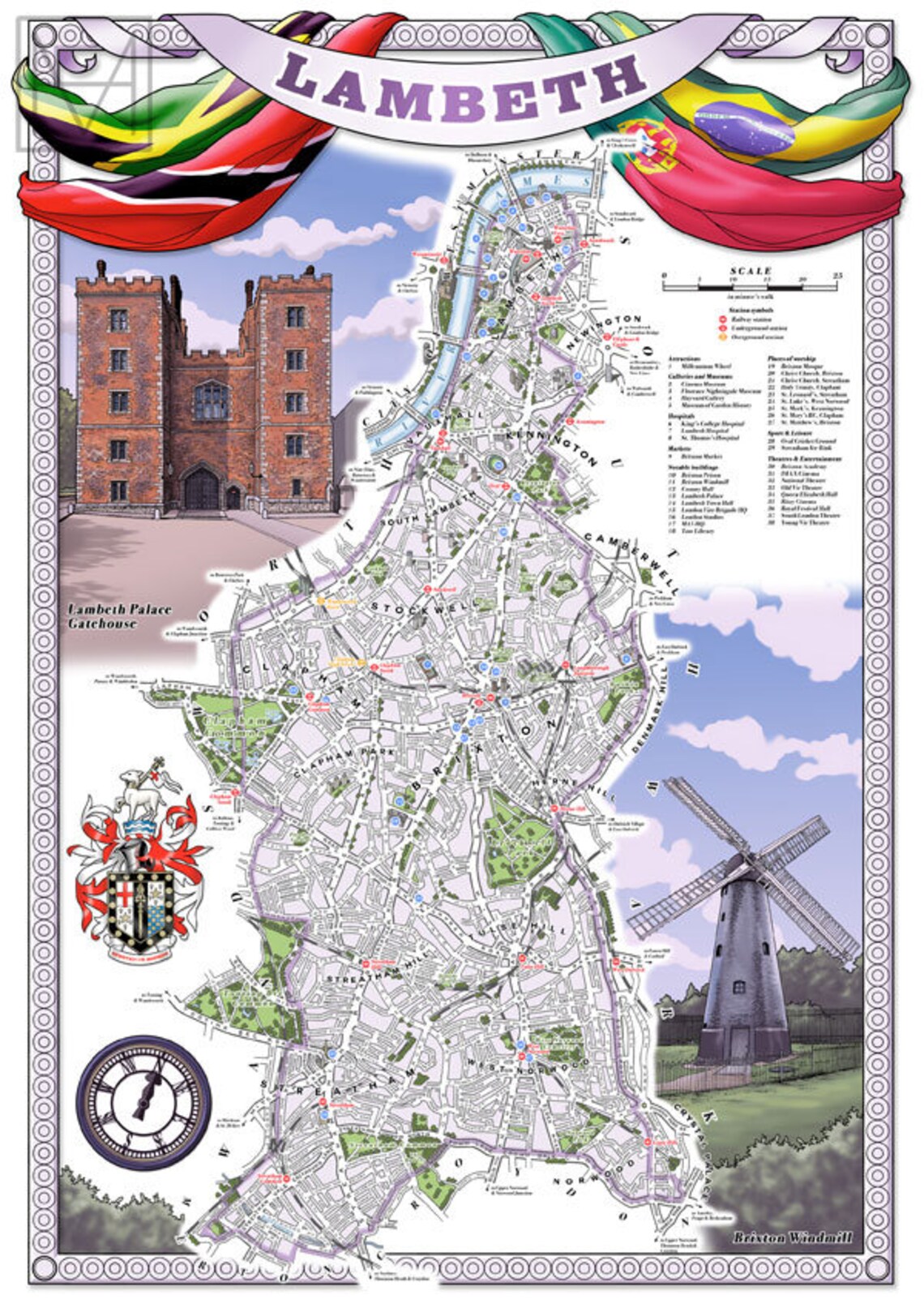 Lambeth london Borough Illustrated Map Giclee Print - Etsy