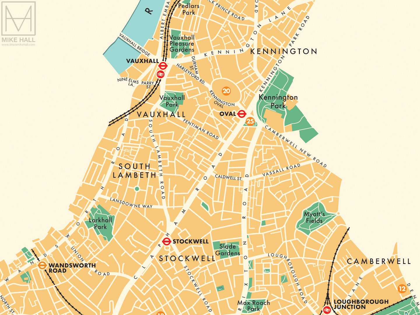 Lambeth London Borough retro map giclee print | Etsy