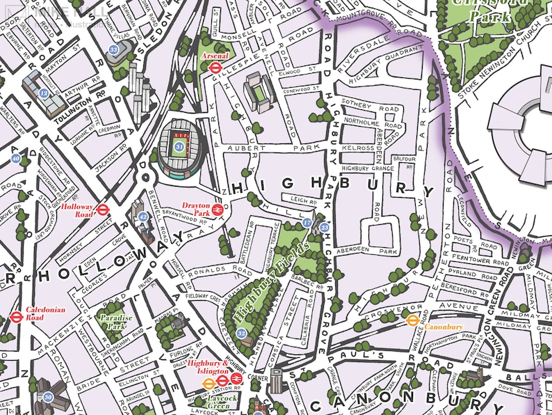 Islington london Borough Illustrated Map Giclee Print - Etsy
