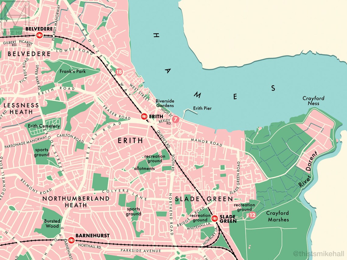 Bexley london Borough Retro Map Giclee Print - Etsy