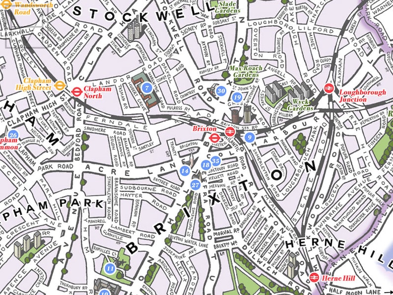 Lambeth london Borough Illustrated Map Giclee Print - Etsy UK