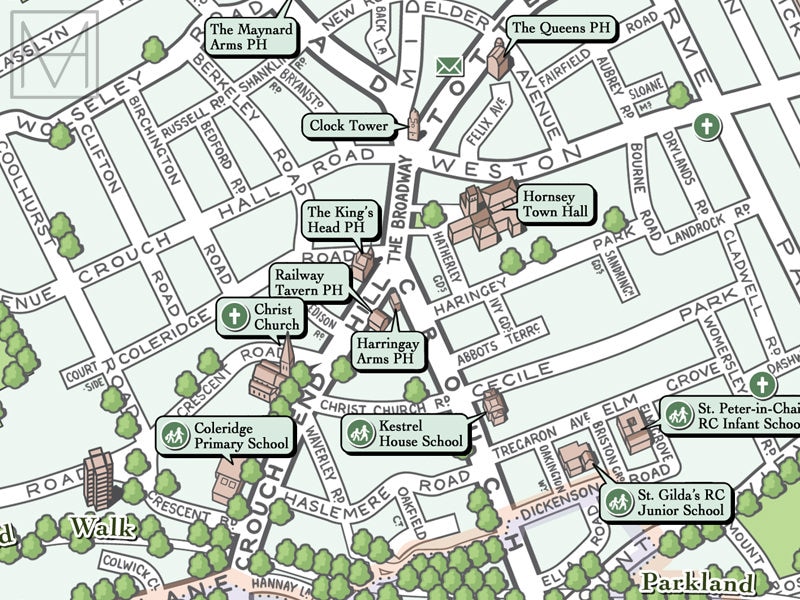 Crouch End london N8 Illustrated Map Giclee Print - Etsy UK