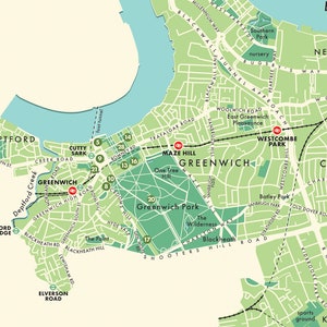 Greenwich (london Borough) Retro Map Giclee Print - Etsy