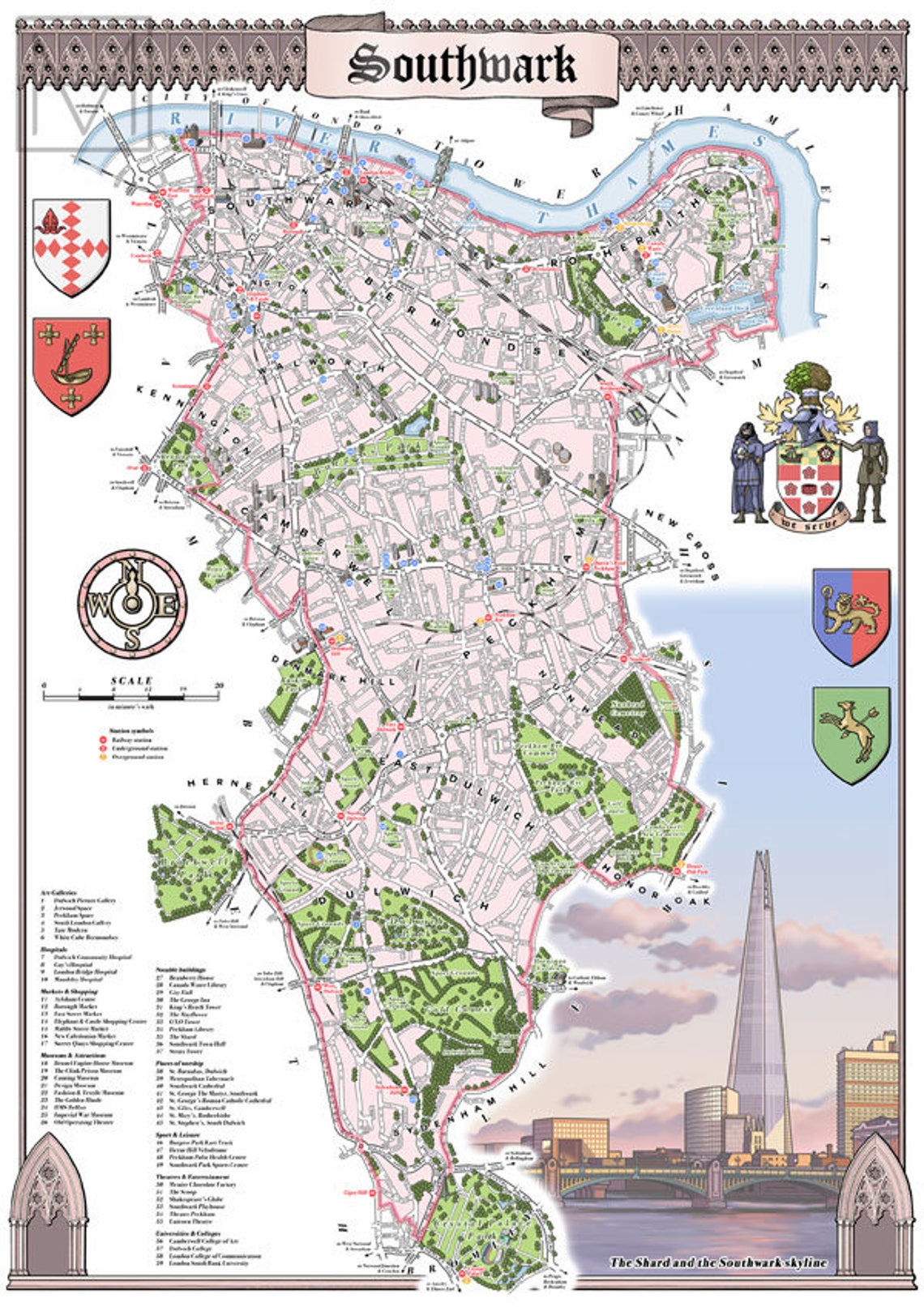 Southwark london Borough Illustrated Map Giclee Print - Etsy