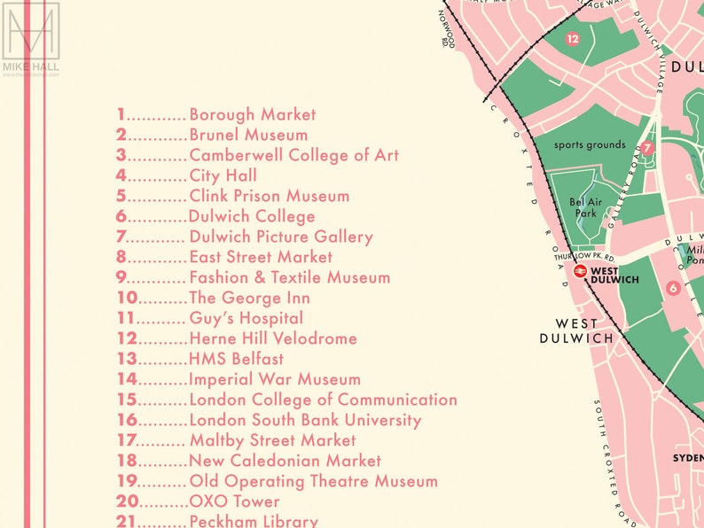 Southwark london Borough Retro Map Giclee Print - Etsy
