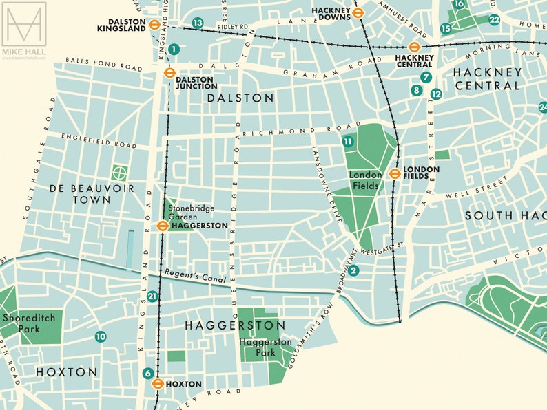 Hackney london Borough Retro Map Giclee Print - Etsy