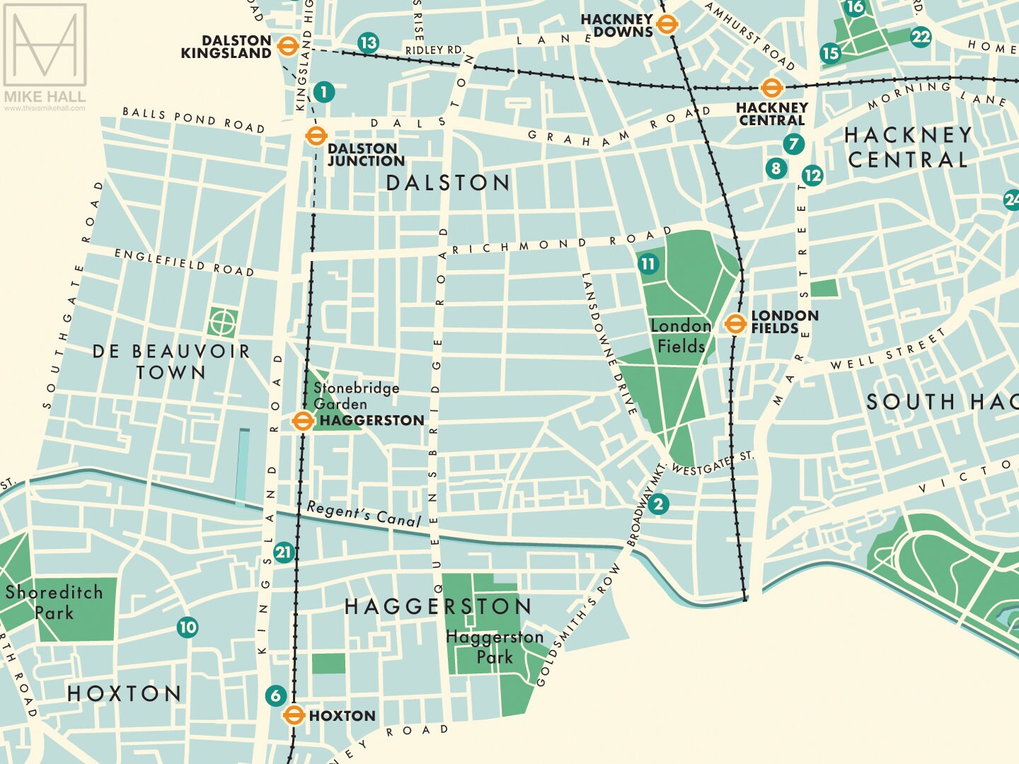 Hackney london Borough Retro Map Giclee Print - Etsy