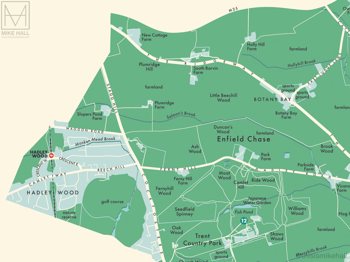 Enfield london Borough Retro Map Giclee Print | Etsy