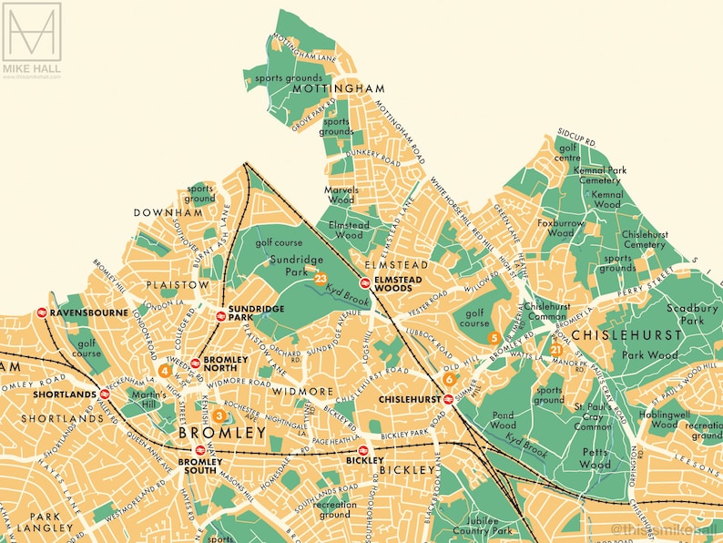 Bromley london Borough Retro Map Giclee Print - Etsy