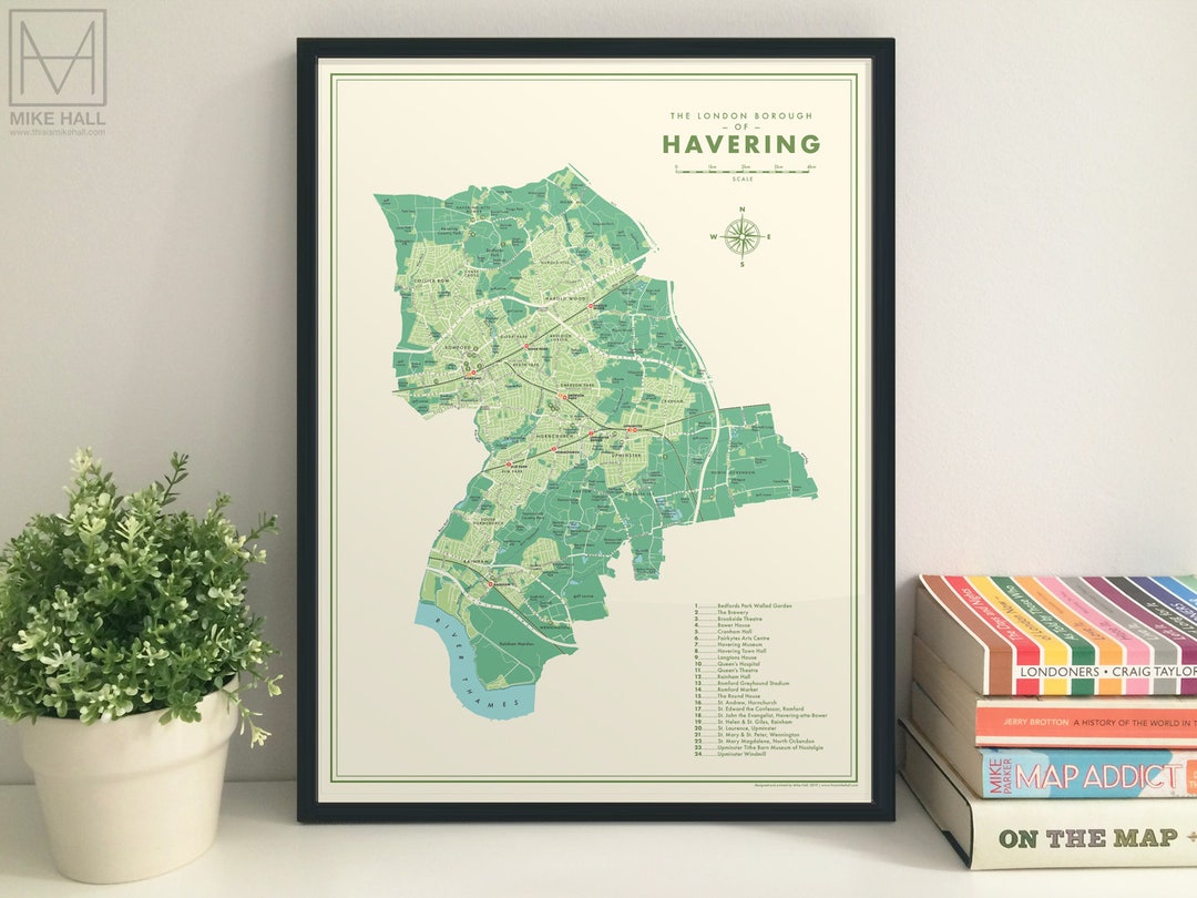 Havering (london Borough) Retro Map Giclee Print - Etsy