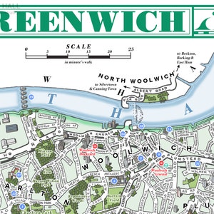 Greenwich (london Borough) Illustrated Map Giclee Print - Etsy