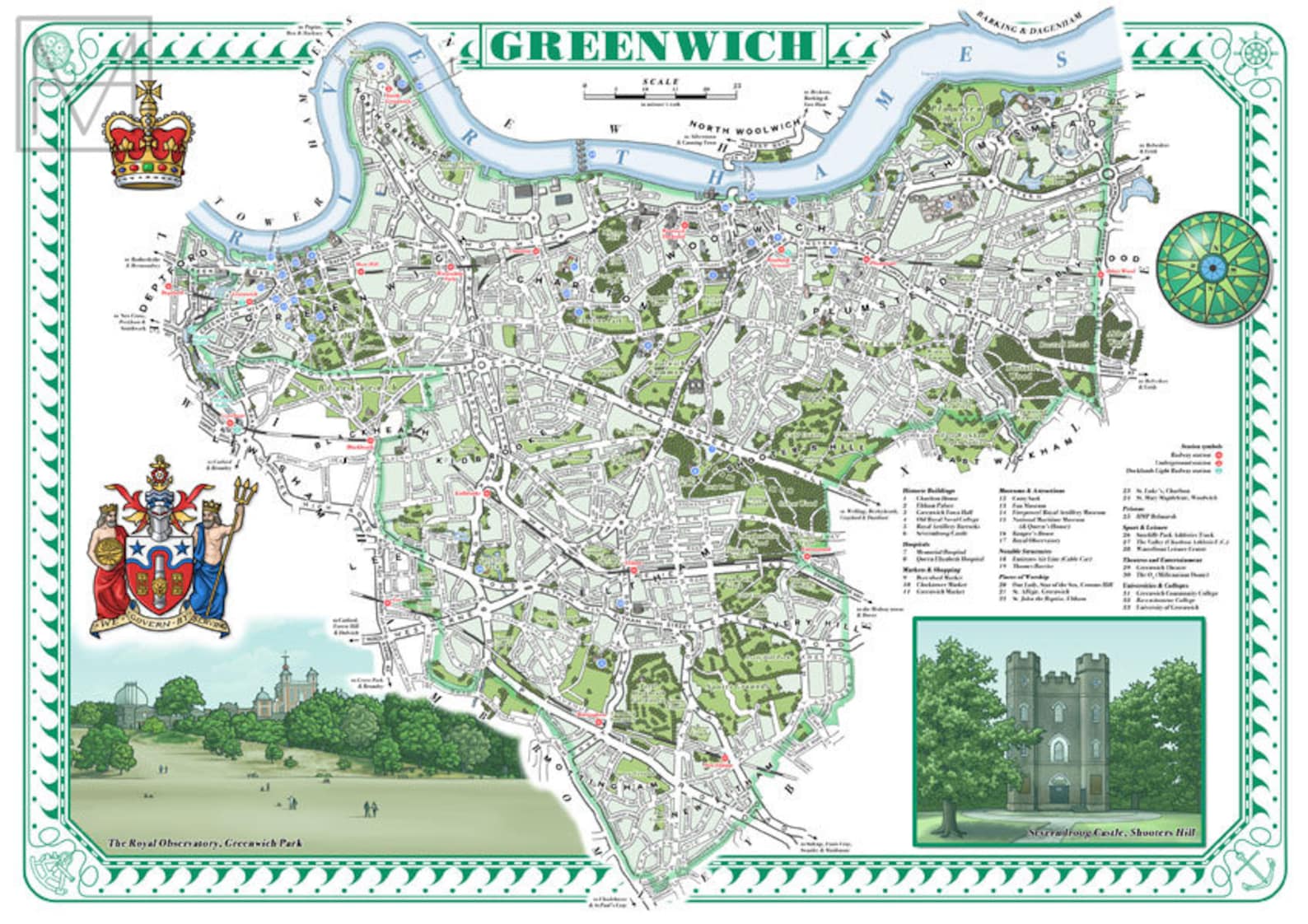 Greenwich london Borough Illustrated Map Giclee Print - Etsy