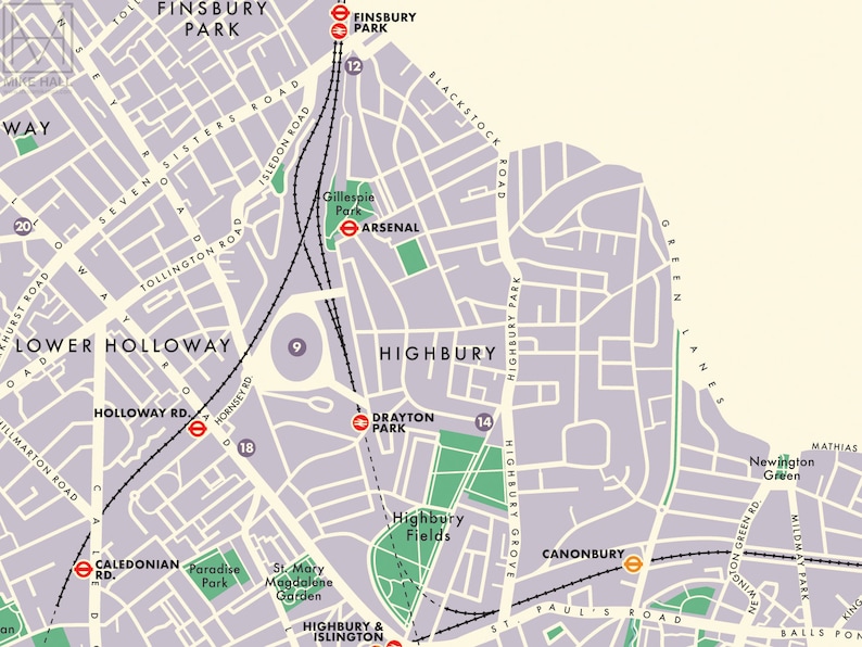 Islington (london Borough) Retro Map Giclee Print - Etsy