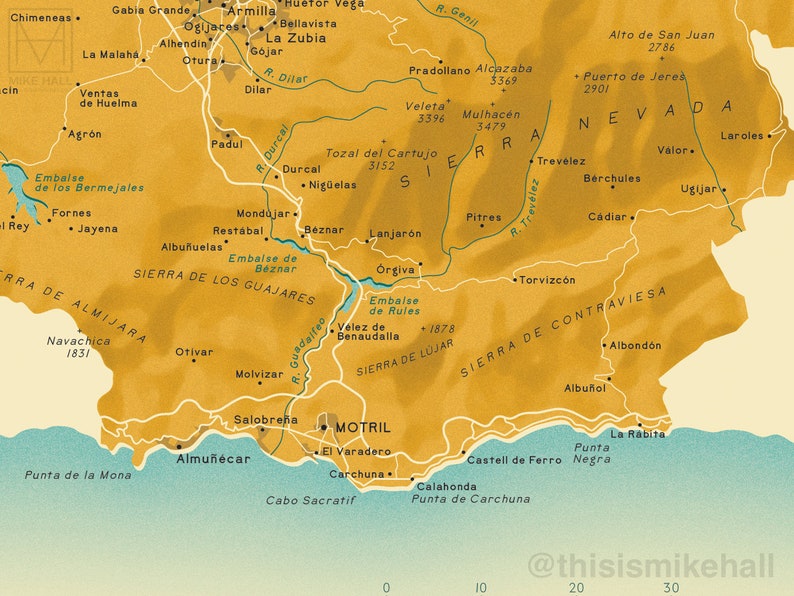 Granada (spanish Province) Retro Map Giclee Print - Etsy UK