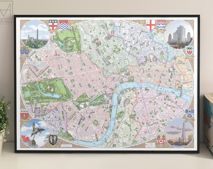 London Illustrated Map Giclee Print - Etsy