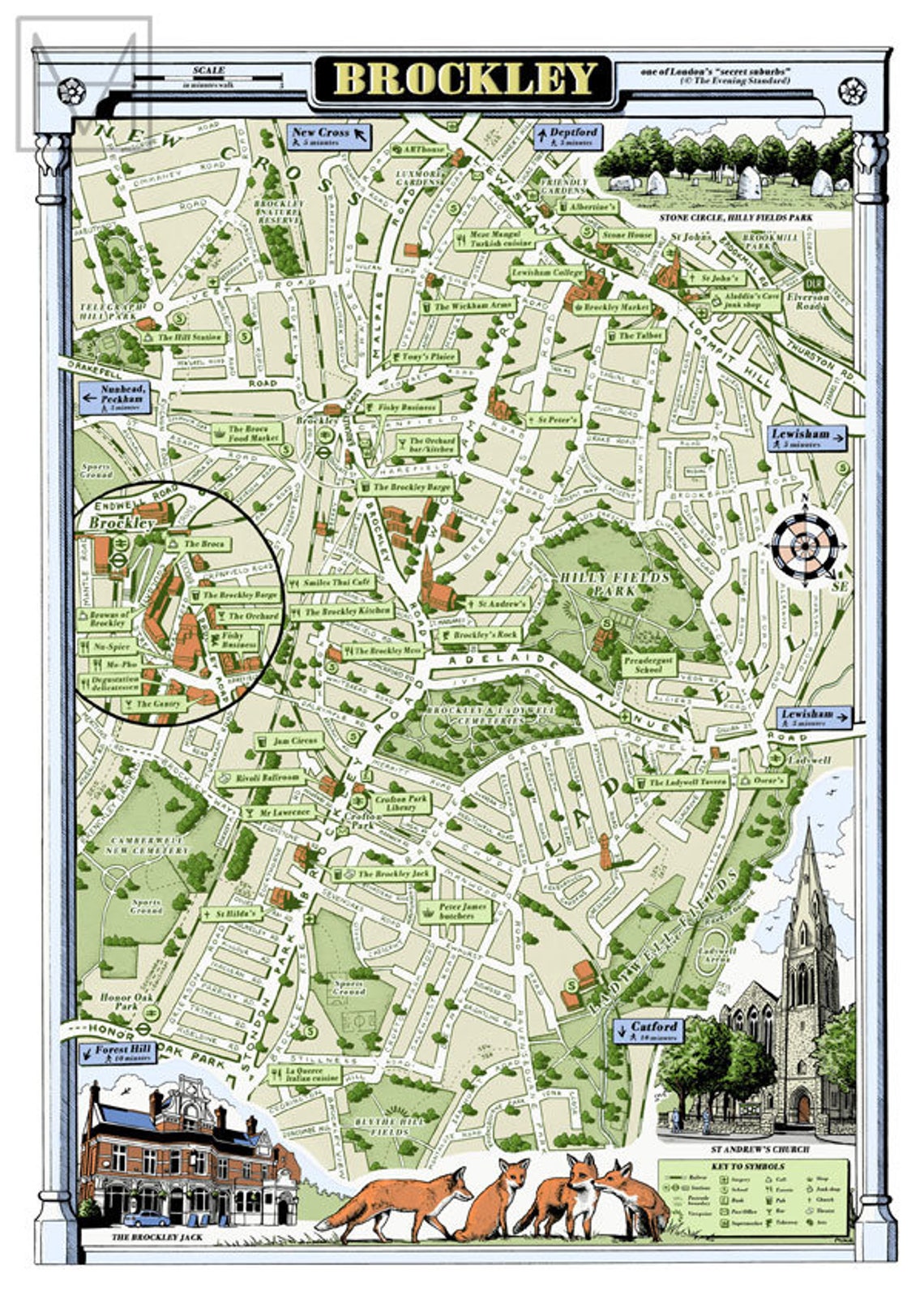 Brockley London SE4 illustrated map giclee print | Etsy