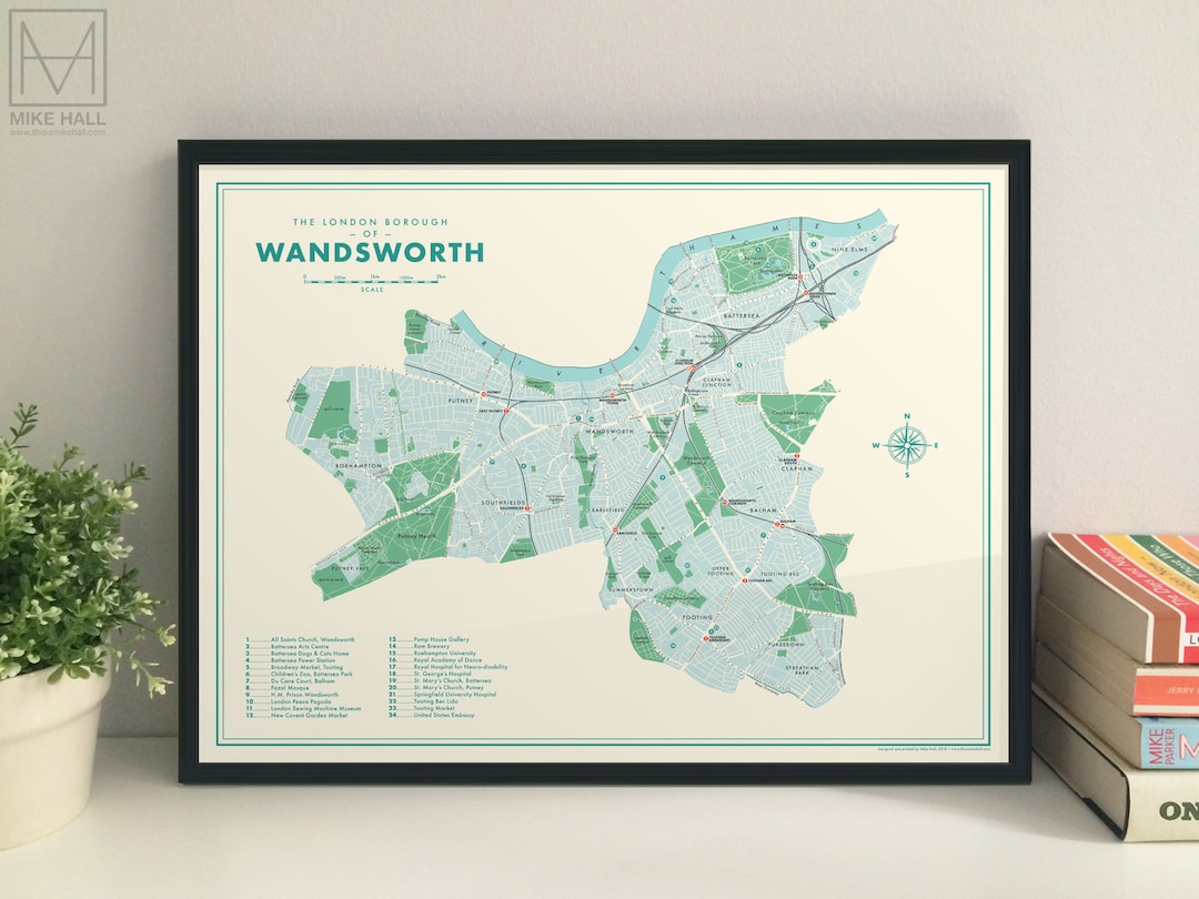 Wandsworth (london Borough) Retro Map Giclee Print - Etsy
