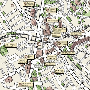 Brixton london SW2/SW9 Illustrated Map Giclee Print - Etsy UK