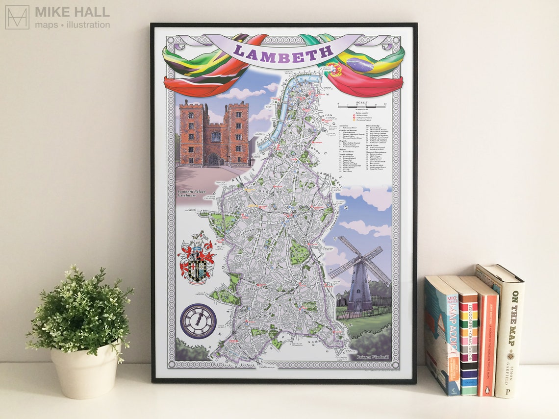 Lambeth london Borough Illustrated Map Giclee Print - Etsy