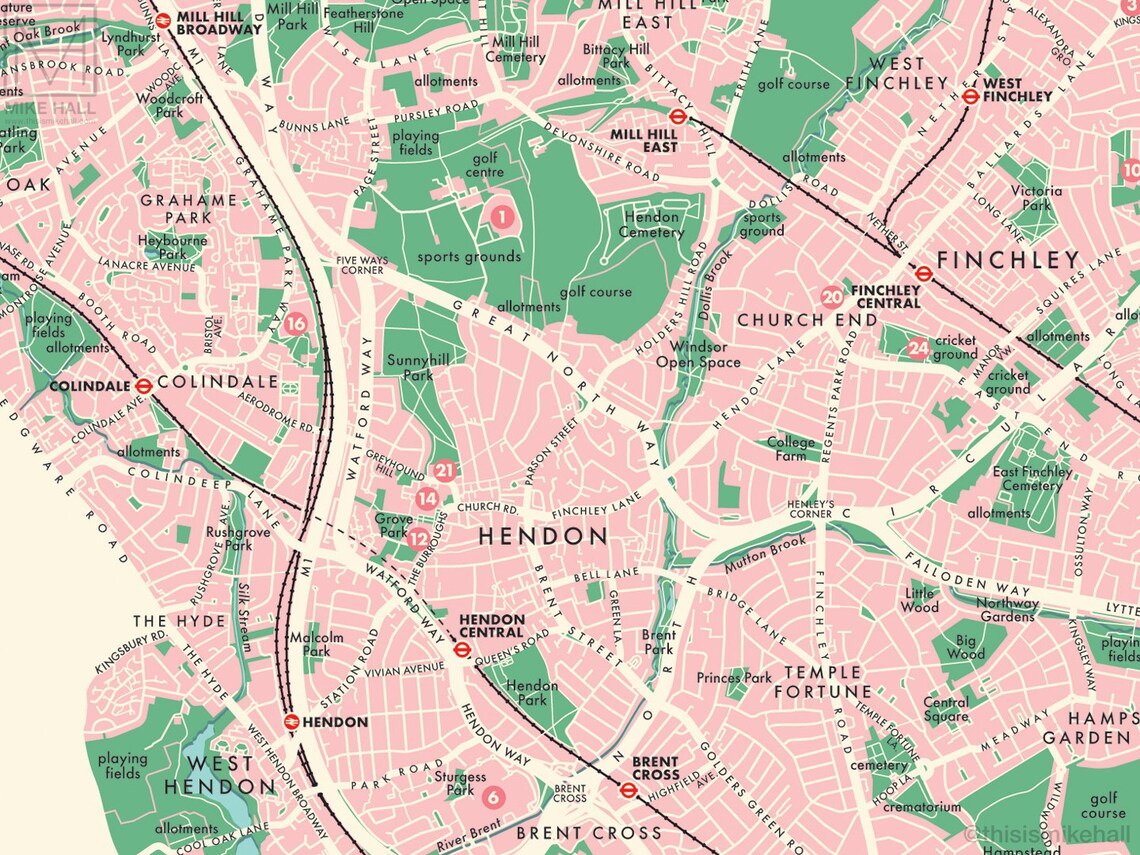 Barnet (london Borough) Retro Map Giclee Print - Etsy