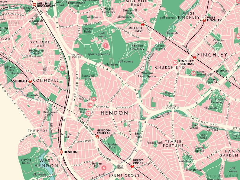 Barnet (london Borough) Retro Map Giclee Print - Etsy