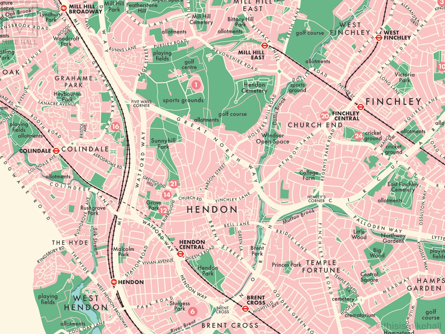 Barnet (london Borough) Retro Map Giclee Print - Etsy