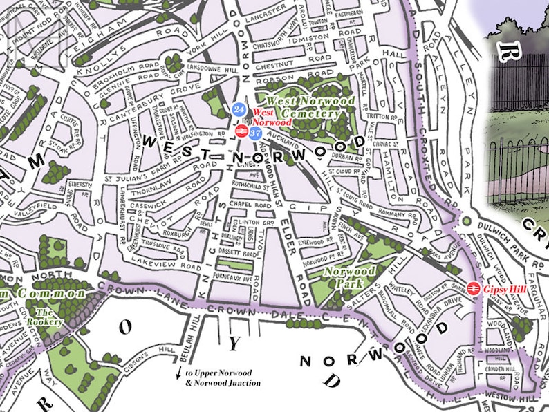Lambeth london Borough Illustrated Map Giclee Print - Etsy UK