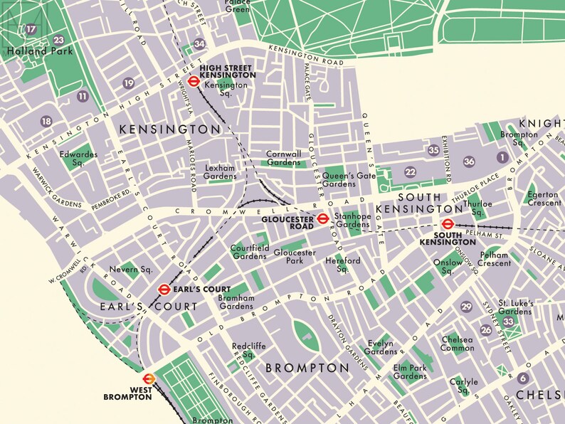 Kensington & Chelsea london Borough Retro Map Giclee Print - Etsy