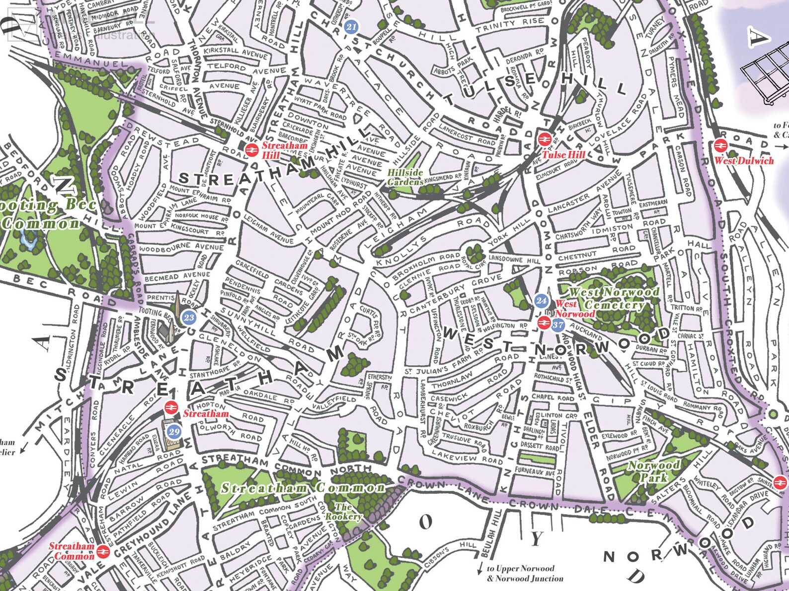 Lambeth london Borough Illustrated Map Giclee Print - Etsy