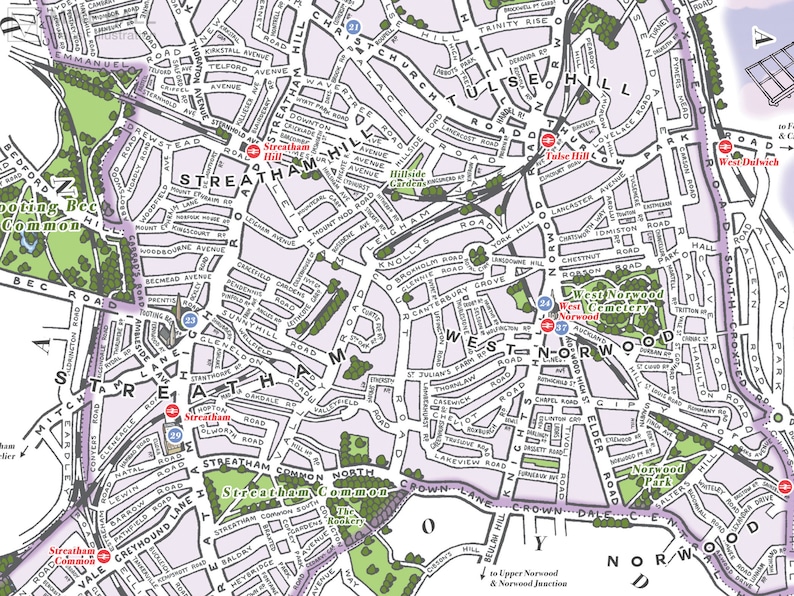 Lambeth london Borough Illustrated Map Giclee Print - Etsy