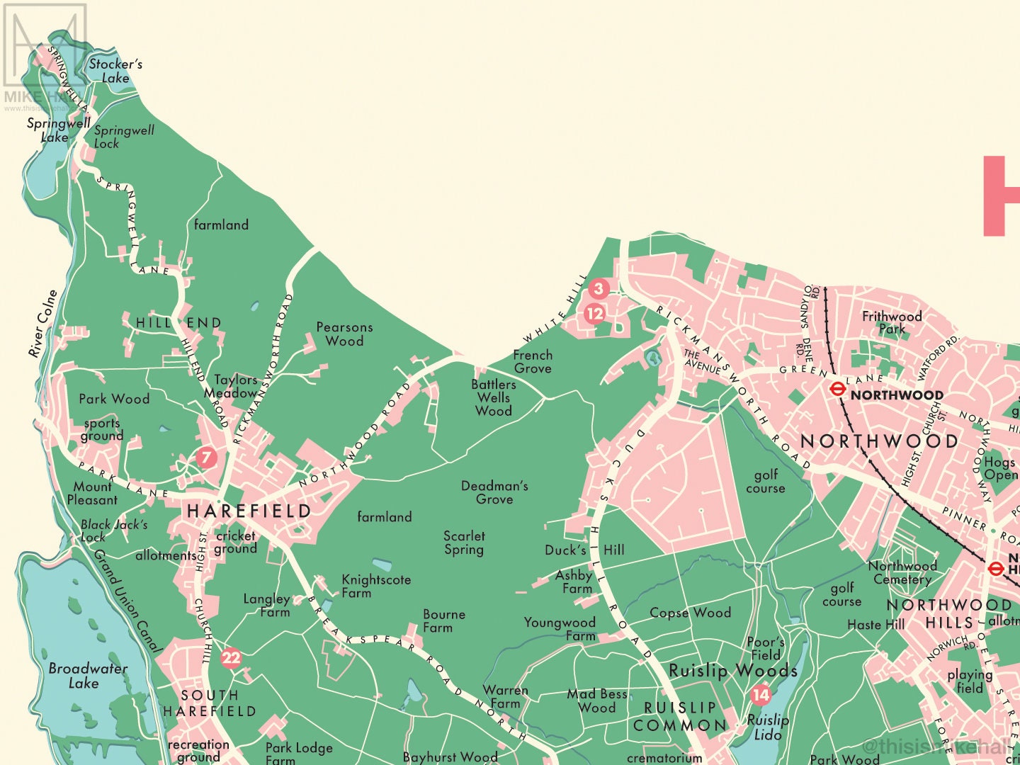 Hillingdon london Borough Retro Map Giclee Print - Etsy