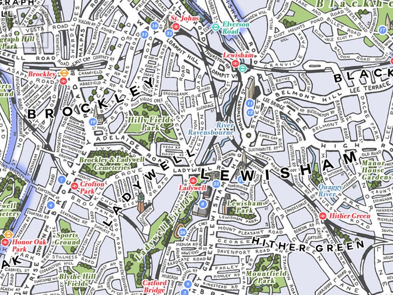 Lewisham london Borough Illustrated Map Giclee Print - Etsy UK