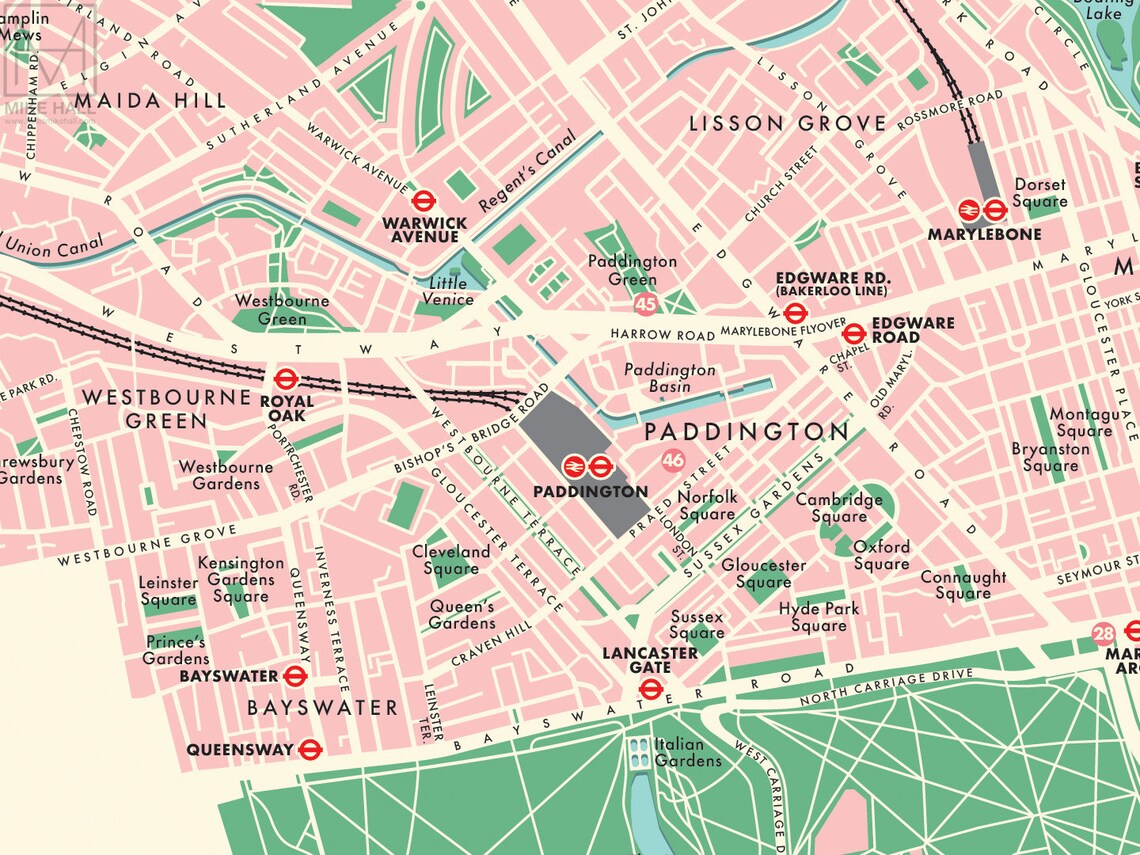 Westminster london Borough Retro Map Giclee Print | Etsy