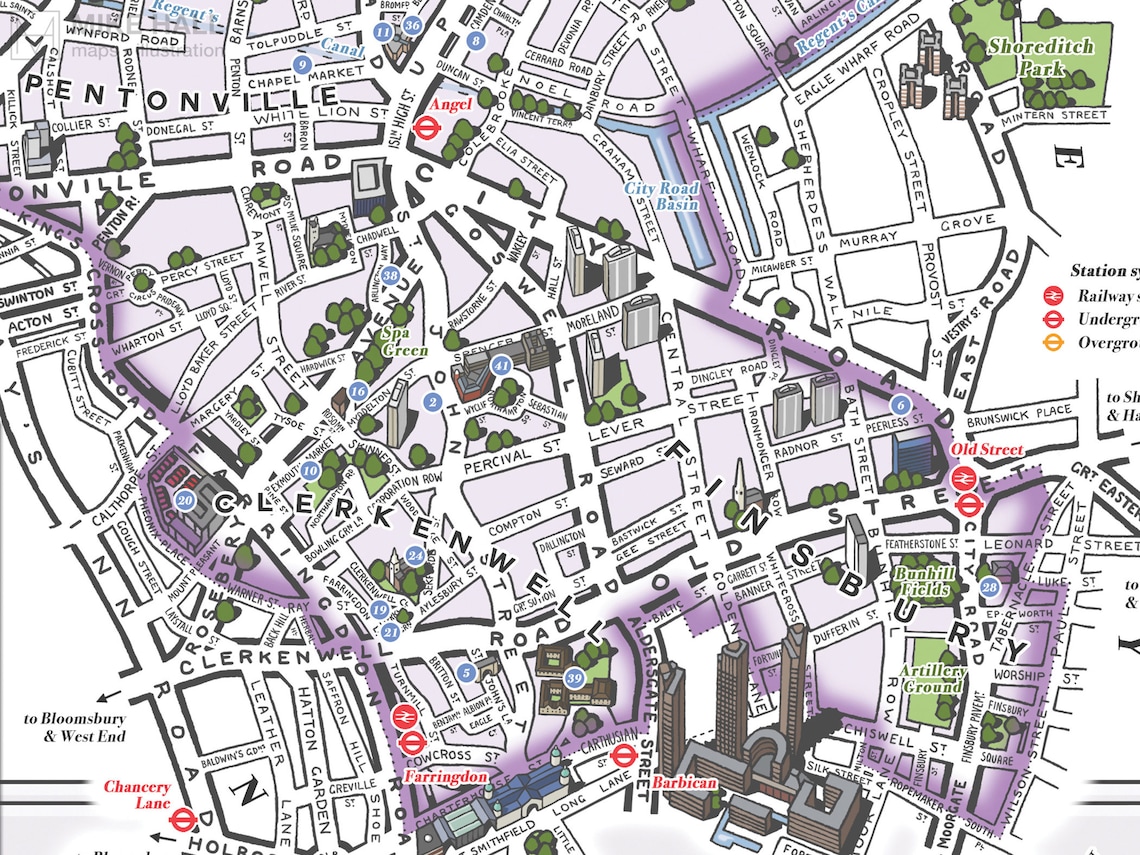 Islington (london Borough) Illustrated Map Giclee Print - Etsy
