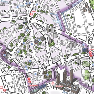 Islington (london Borough) Illustrated Map Giclee Print - Etsy