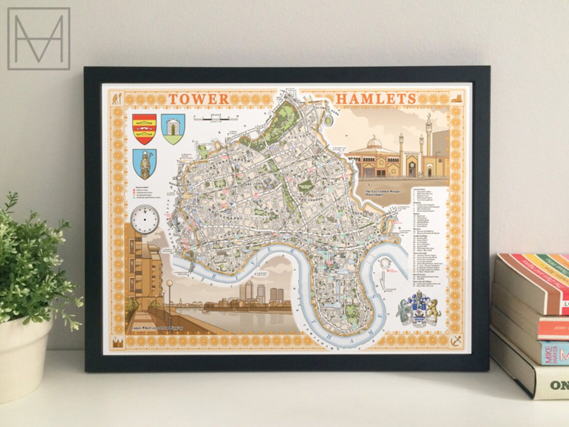 Tower Hamlets london Borough Illustrated Map Giclee Print - Etsy