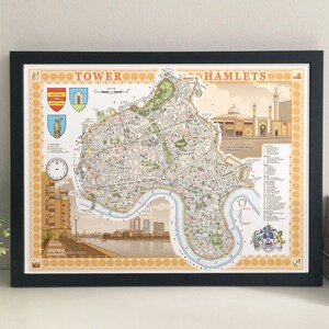 Tower Hamlets london Borough Illustrated Map Giclee Print - Etsy
