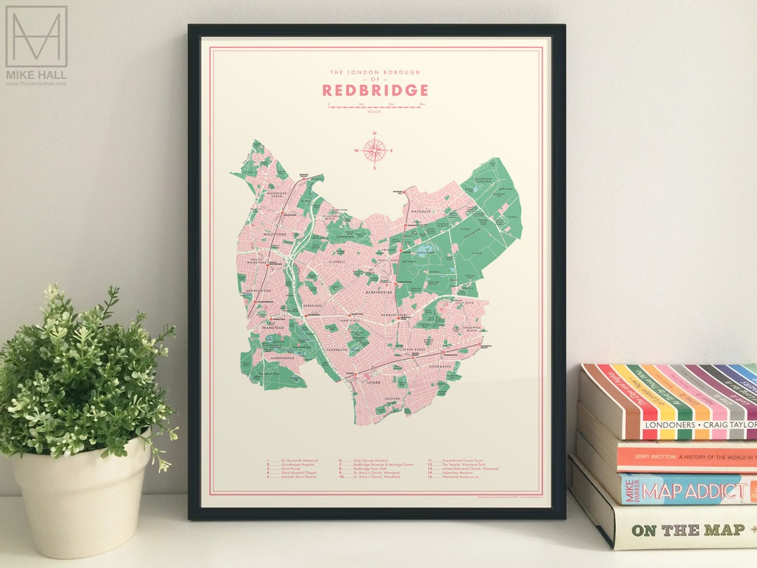 Redbridge (london Borough) Retro Map Giclee Print - Etsy