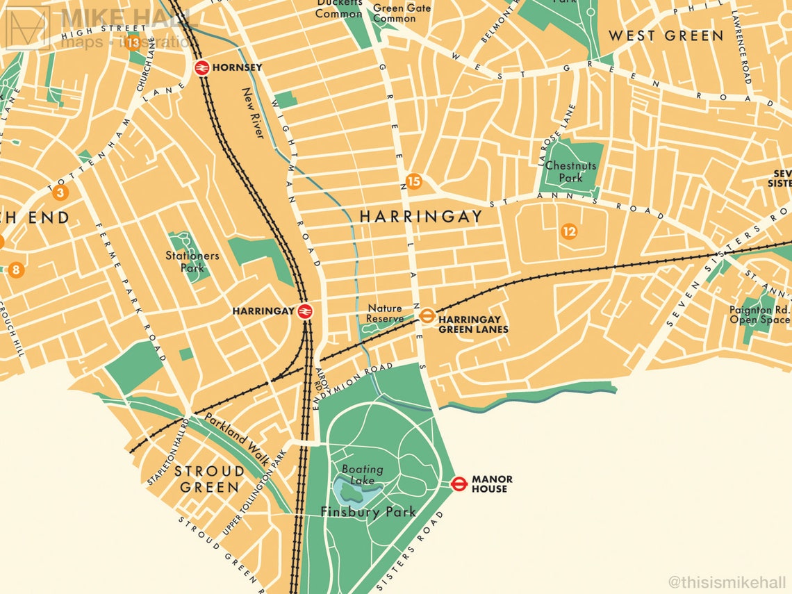 Haringey london Borough Retro Map Giclee Print - Etsy