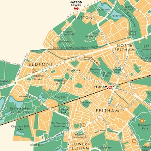 Hounslow (london Borough) Retro Map Giclee Print - Etsy