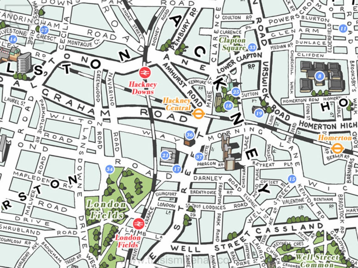 Hackney london Borough Illustrated Map Giclee Print - Etsy