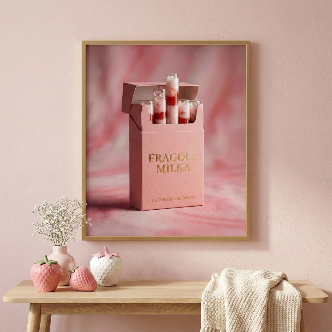 Coquette Pink Strawberry Milk Wall Art Print Poster Aesthetic Girly ...