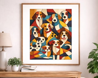 Abstract Cubist Dogs Art Print, Modern Geometric Pet Portrait (digital ...