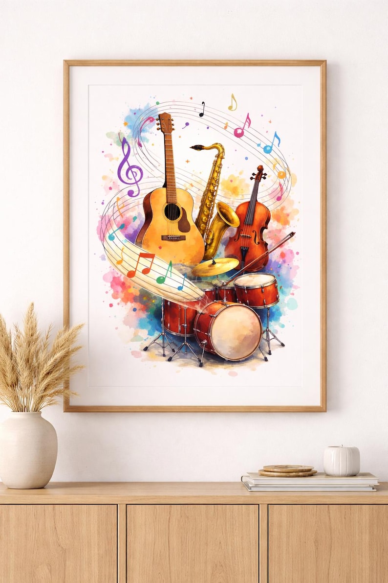 Watercolor Musical Instruments Print, Music Studio Wall Art (digital ...