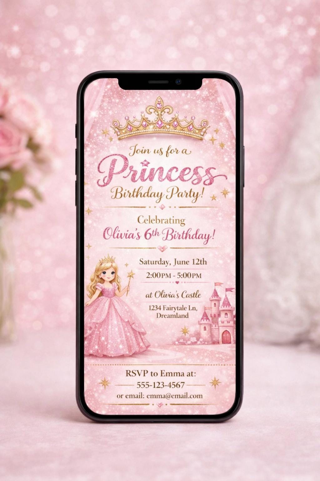 Personalized Princess Birthday Invitation | Pink Castle Party (digital ...